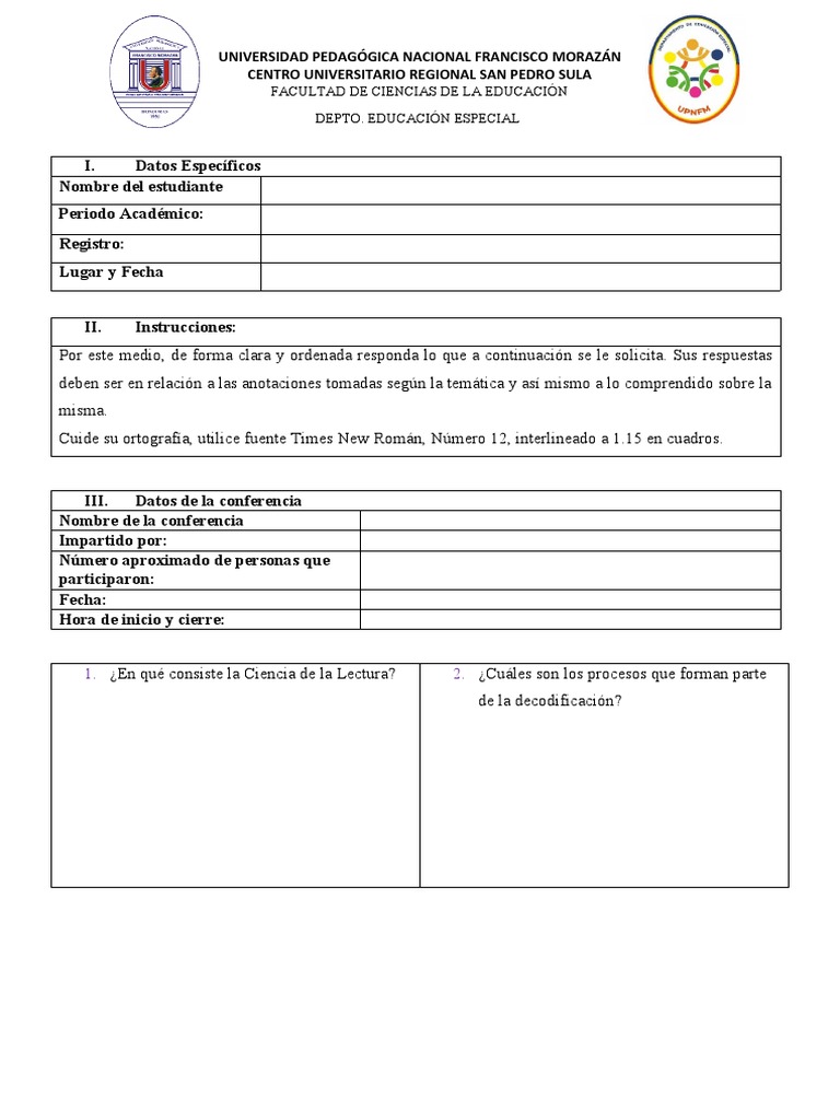 Informe A Conferencia Implementación de Metodologías para El Aprendizaje de La Lecto-Escritura ...