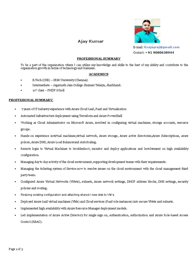 Azure Cloud Engineer Resume | PDF | Microsoft Azure | Cloud Computing