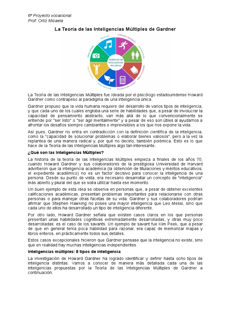 Teoria de Las Inteligencias Multiples de Gardner | PDF | Inteligencia ...