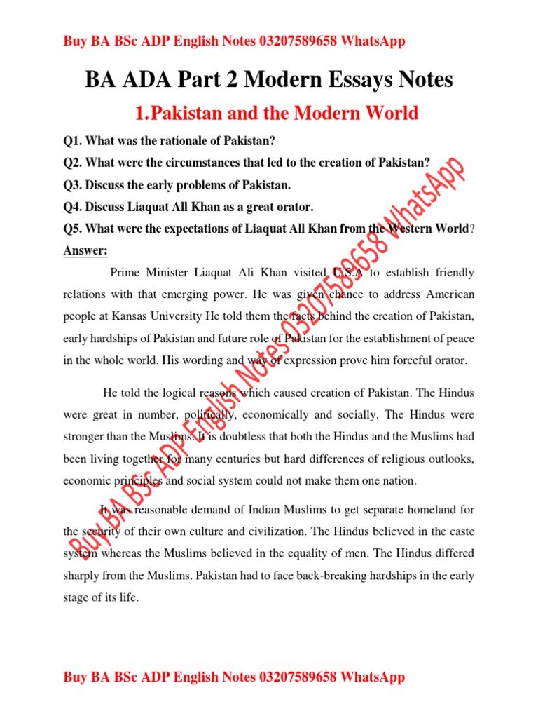 BA ADA Part 2 English Modern Essays Notes | PDF | Vitamin | Science