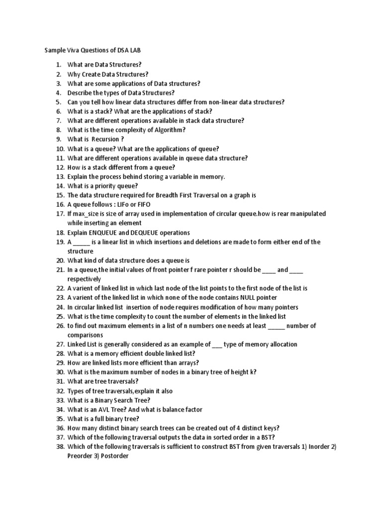 Sample Viva Questions of DSA LAB | PDF | Queue (Abstract Data Type ...