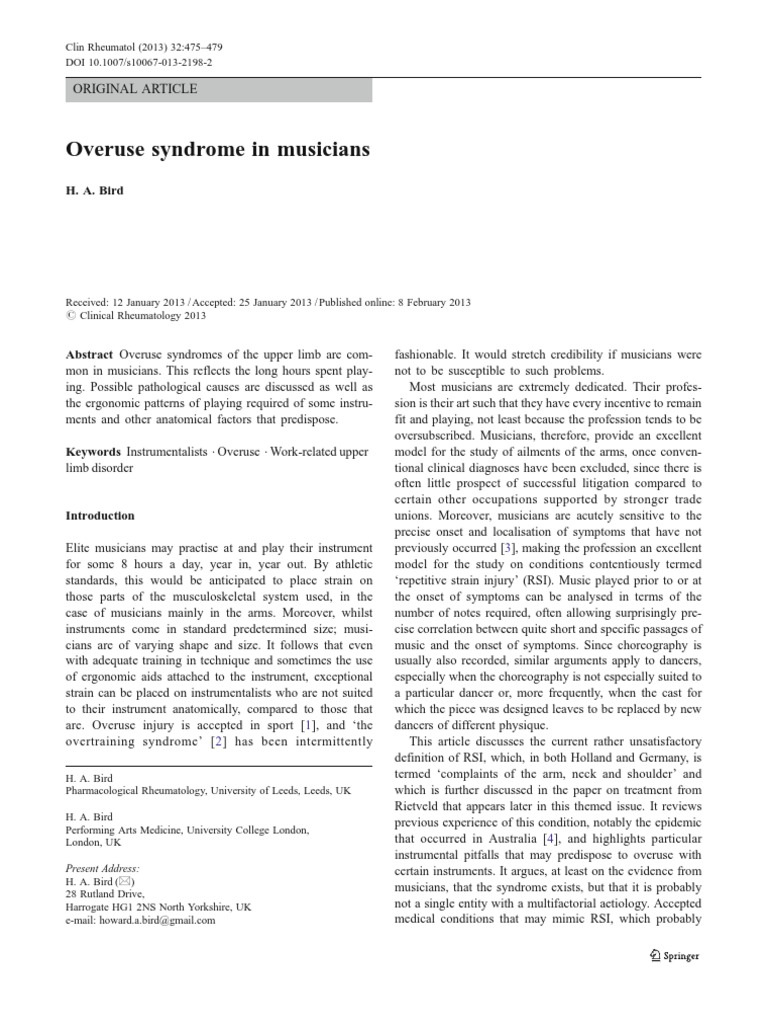 Bird - 2013 - Overuse Syndrome in Musicians | PDF