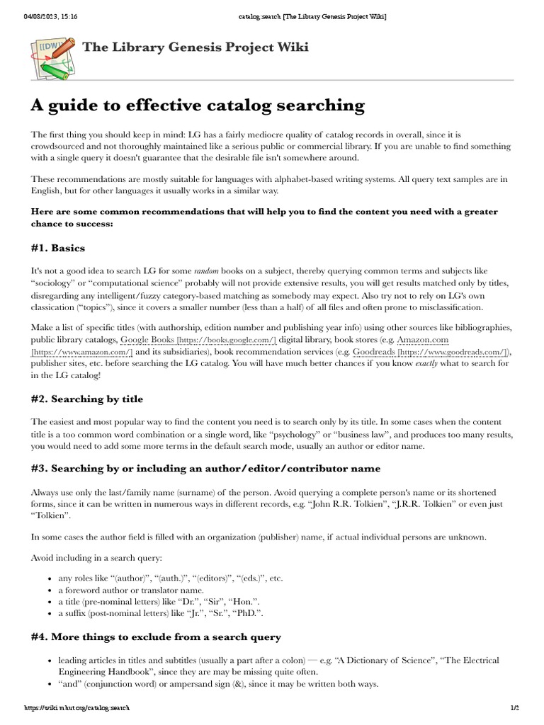 Library Genesis Search Guide | PDF | Wiki | Information Science