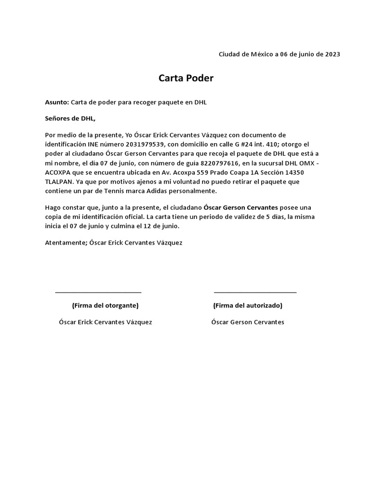 Carta Poder DHL | PDF