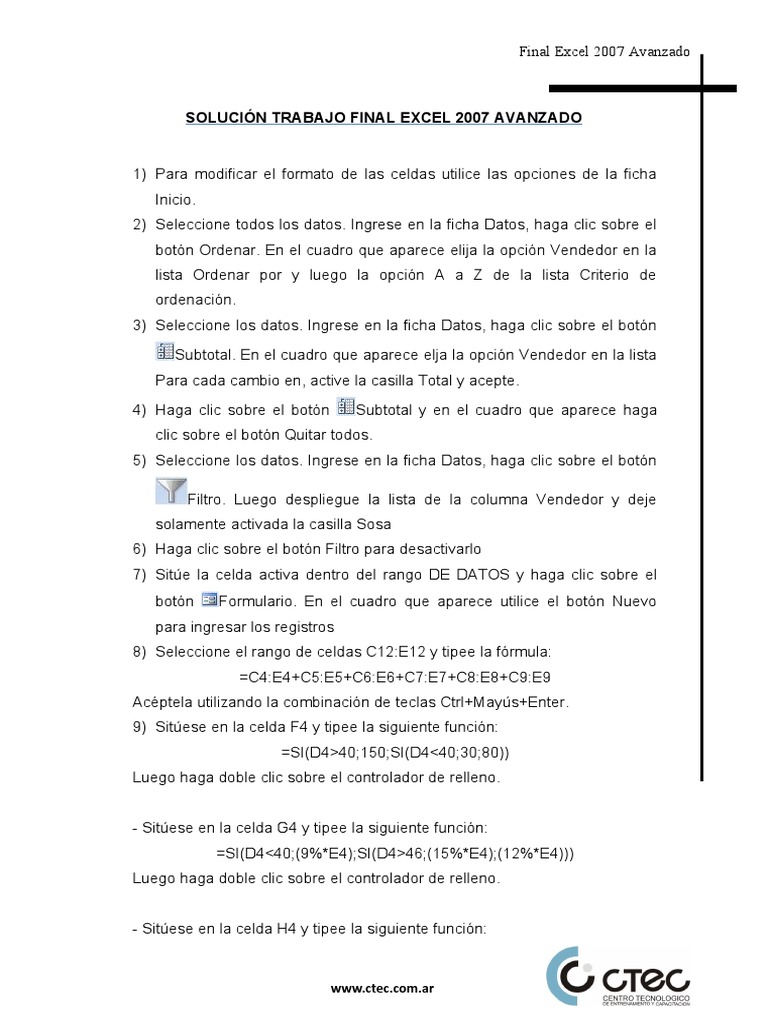 SOLUCION FINAL Excel 2007 Avanzado | PDF