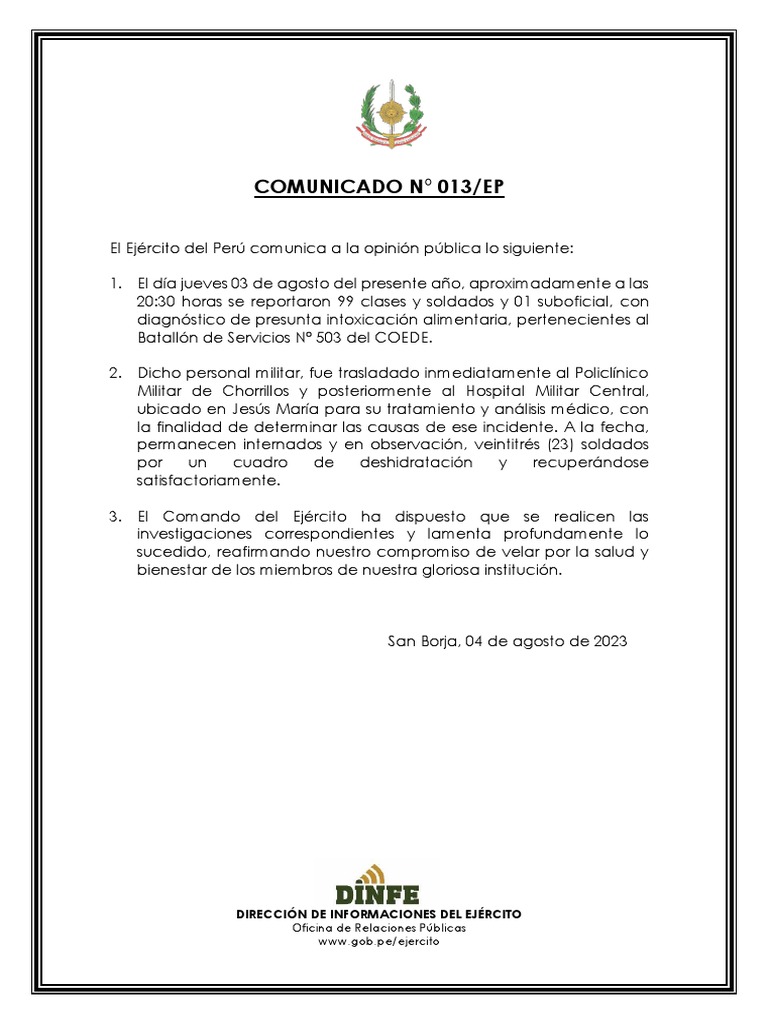 Comunicado Oficial #013 | PDF | Derecho | Salud y bienestar