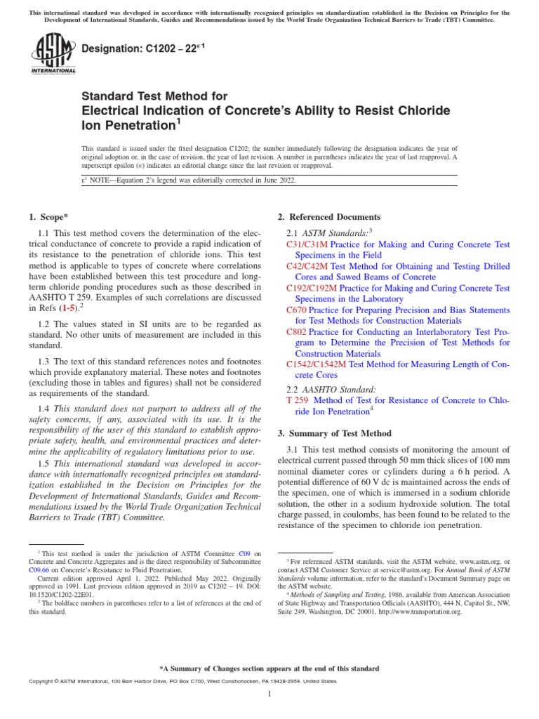 ASTM C1202 - Standard Test Method for Electrical Indication of Concrete ...