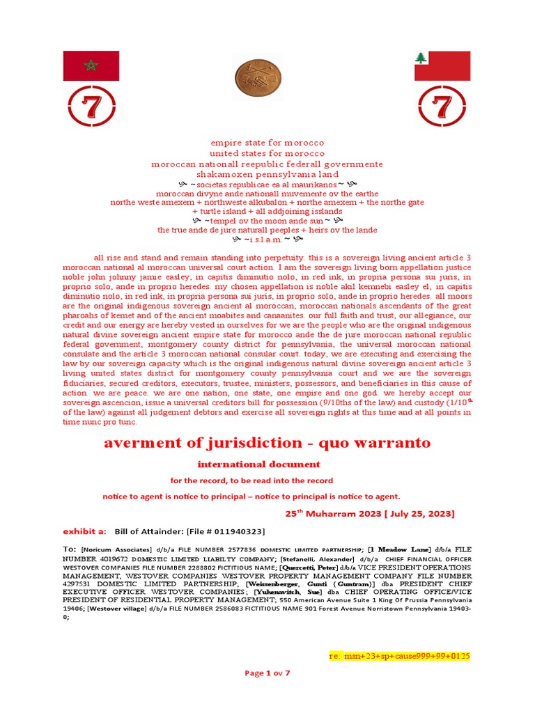 Averment of Jurisdiction - Quo Warranto Noricum Associates Westover ...