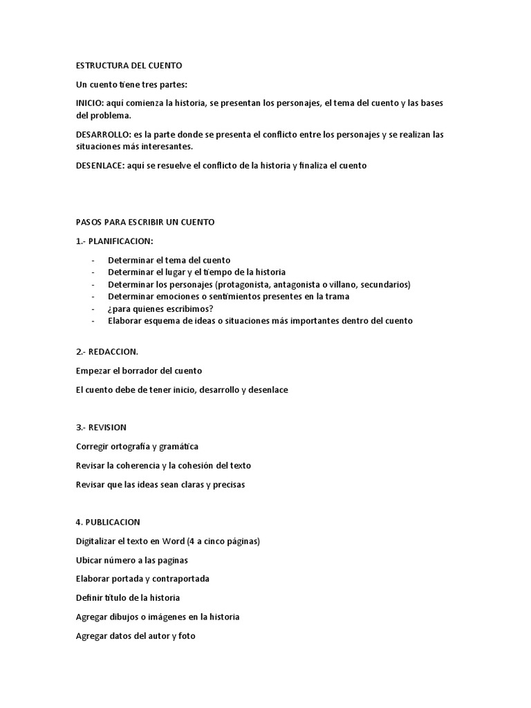 Estructura y pasos para escribir un cuento | PDF