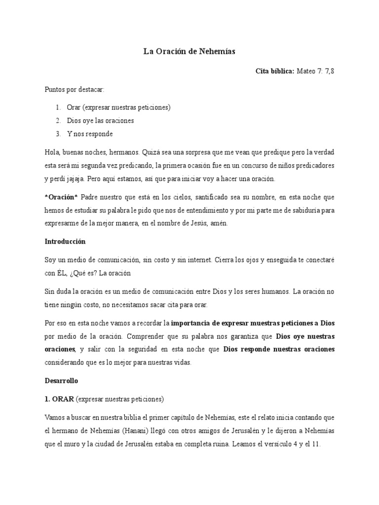 La Oración de Nehemías | PDF | Oración | Dios