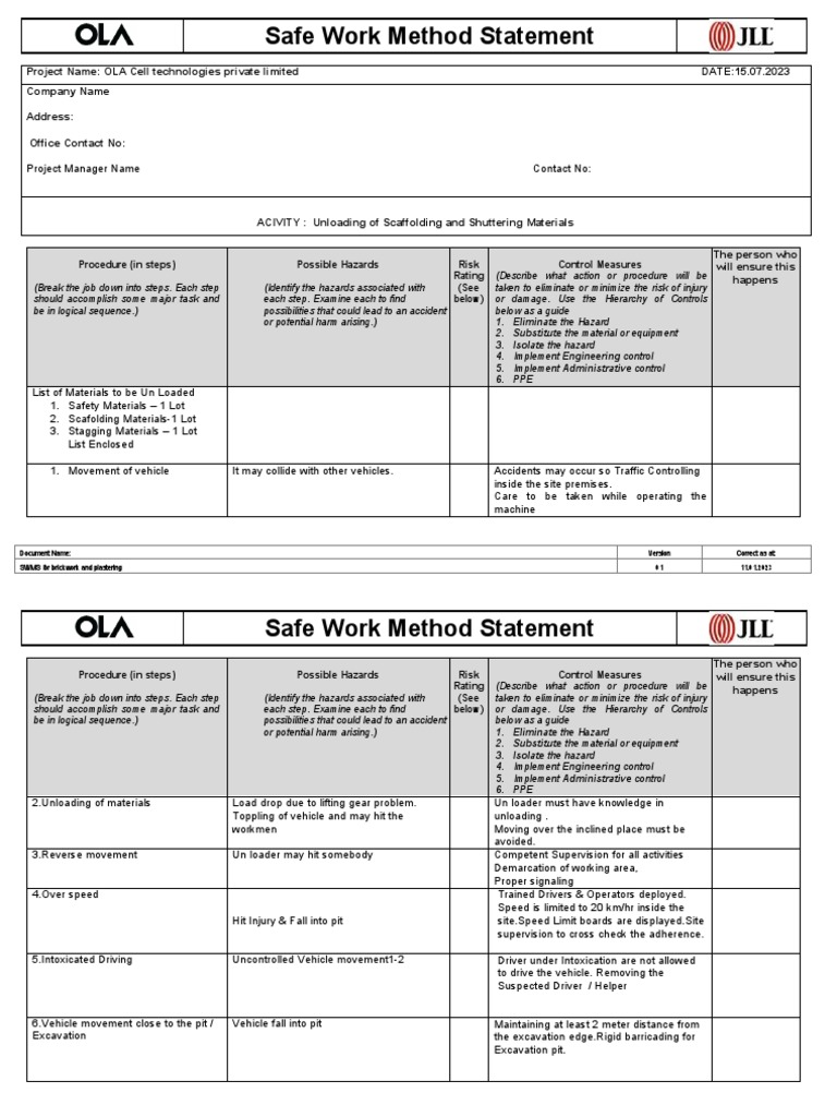 Unloading Method Statement | PDF | Risk | Hazards