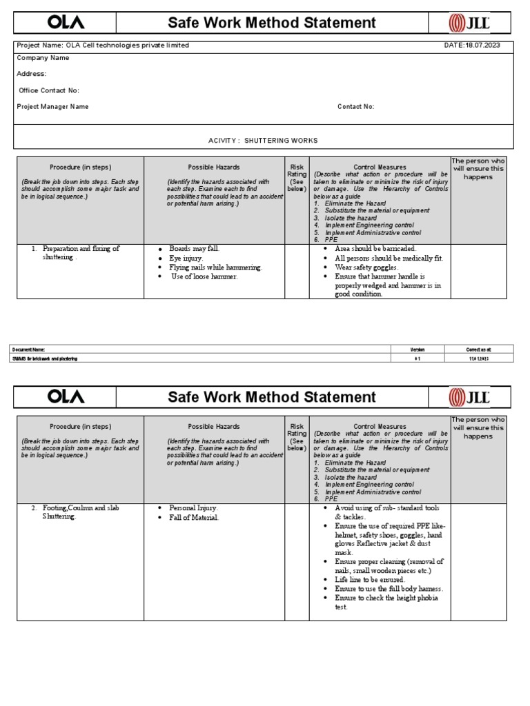 Shuttering Works | PDF | Personal Protective Equipment | Risk