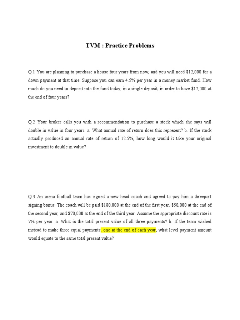 Practice Questions On TVM | PDF | Loans | Present Value