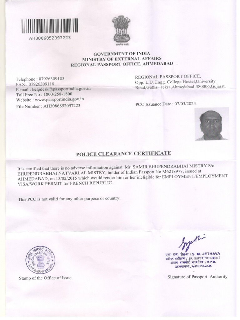 Sameer Bhupendrabhai Mistry PCC Lithuania | PDF