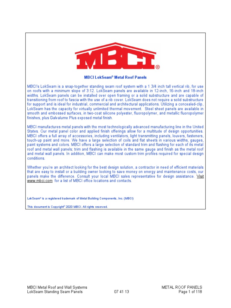 CSI-Specifications RoofPanels LokSeam | PDF | Roof | Sheet Metal