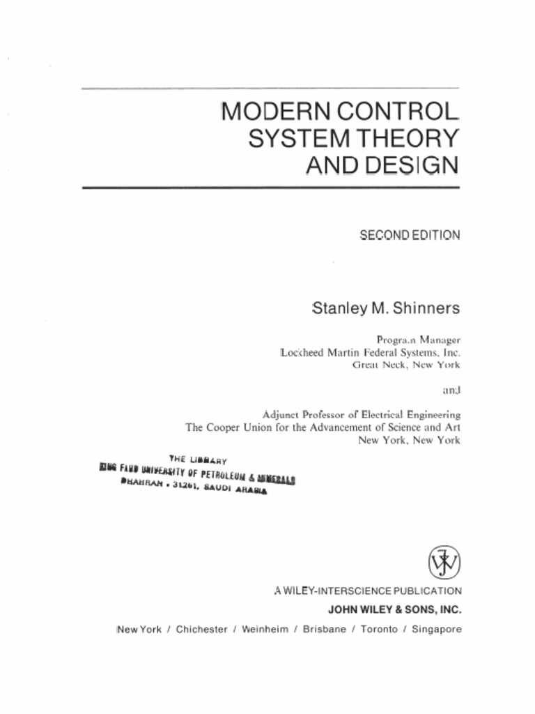 Modern Control System Theory and Design Shinner V321 PDF | PDF