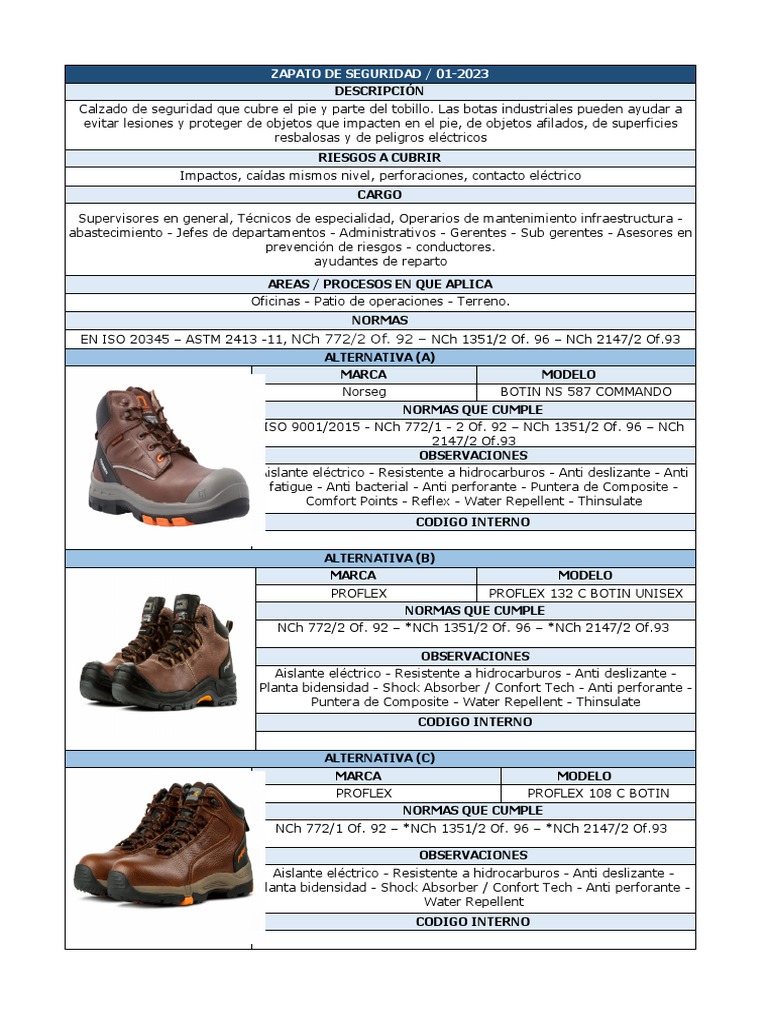 Ficha Técnica Zapatos de Seguridad | PDF | Tecnología