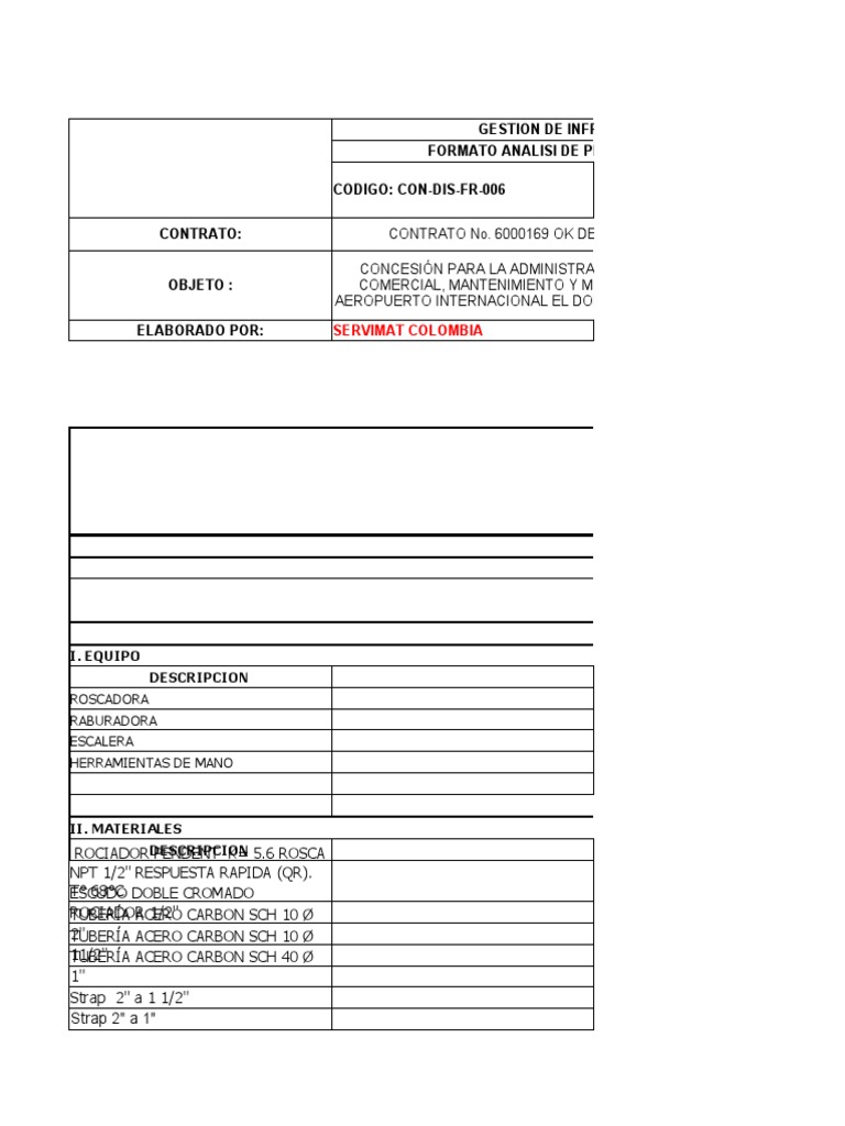 Formato de Análisis de Precios Unitarios (APU's) - EXTINCION | PDF ...