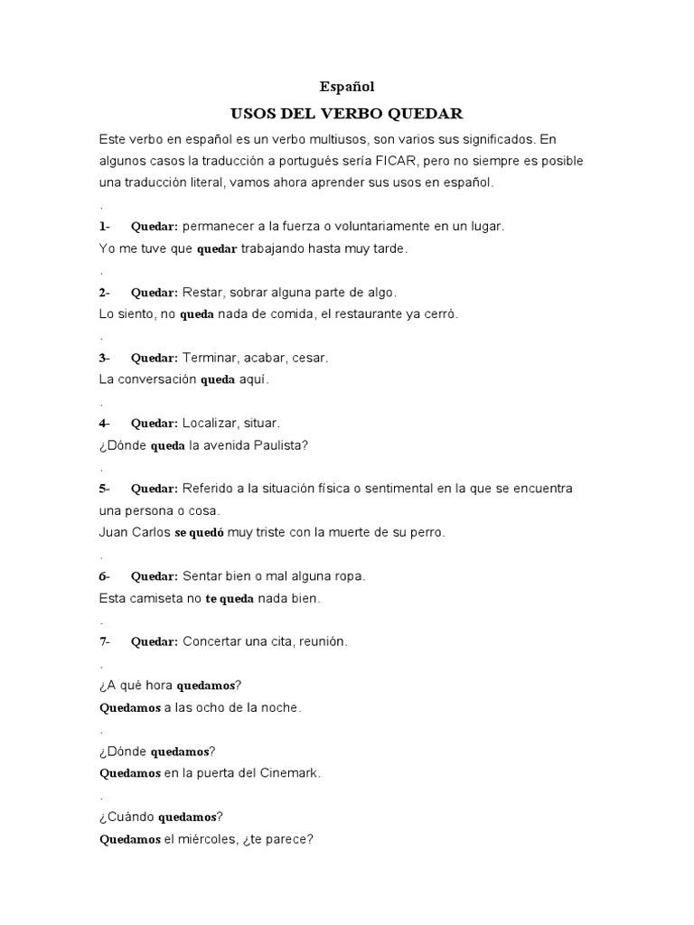 Verbo Quedar Usos | PDF