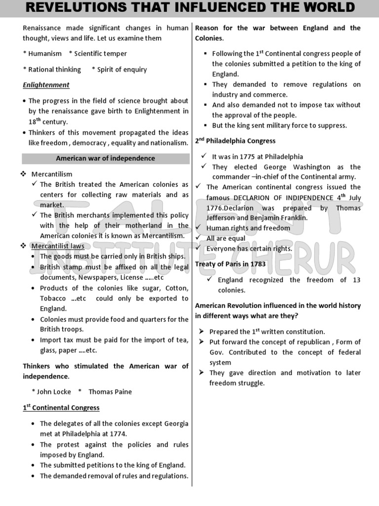Kerala STD X Social Science I UNIT 01 Revolutions That Influenced The ...