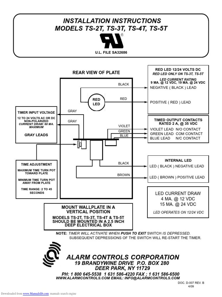 Installation Instructions MODELS TS-2T, TS-3T, TS-4T, TS-5T: Rear View of Plate | Download Free ...