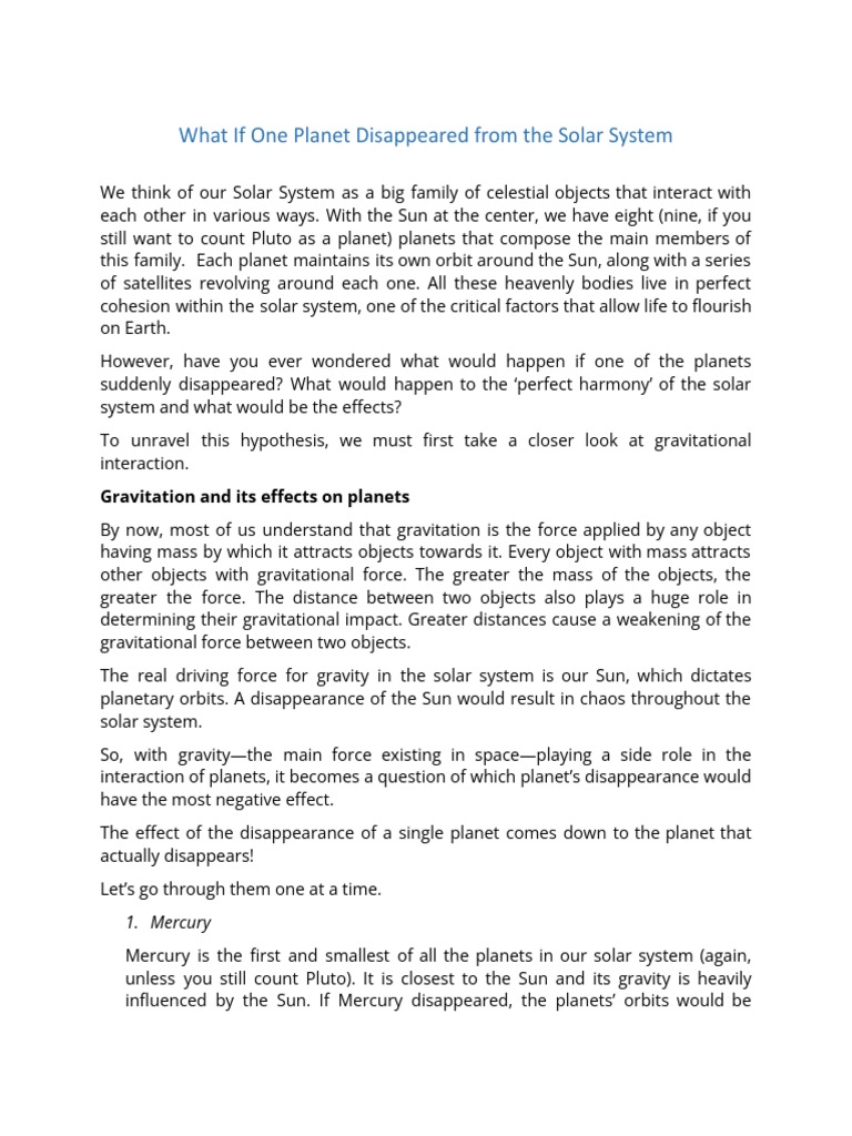 What If One Planet Disappeared From The Solar System | PDF