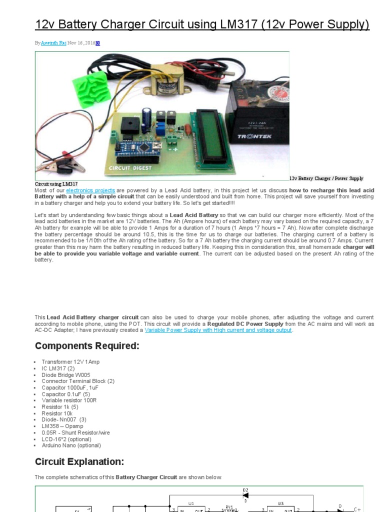 12v Battery Charger Circuit Using LM317 | PDF | Battery Charger | Power Supply