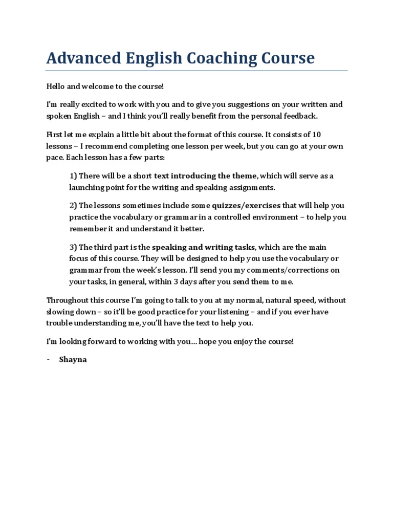 Advanced English Coaching Course Book | PDF