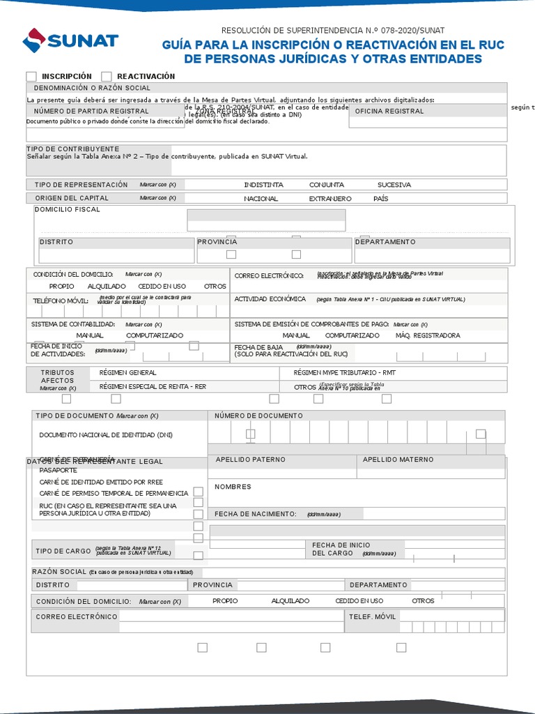 Guía para La Inscripción o Reactivación en El RUC de Personas Jurídicas ... Guía para La Inscripción o Reactivación en El RUC de Personas Jurídicas ...