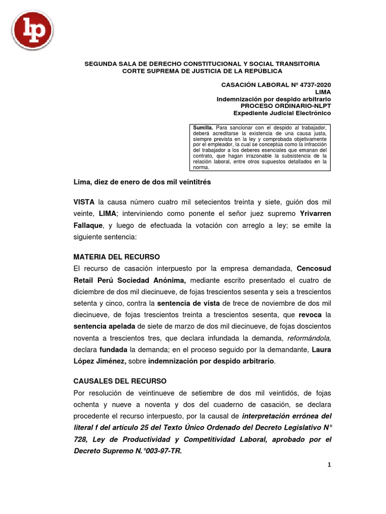 Casacion Laboral 4737 2020 Lima LPDerecho | PDF | Sentencia (ley ... Casacion Laboral 4737 2020 Lima LPDerecho | PDF | Sentencia (ley ...