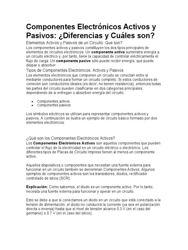 Componentes Electrónicos: Activos y Pasivos | PDF | Componente ...