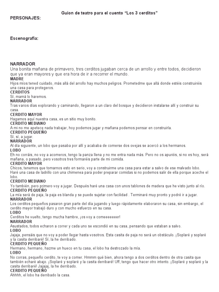 Guion Teatral Los 3 Cerditos Para Niños Pdf