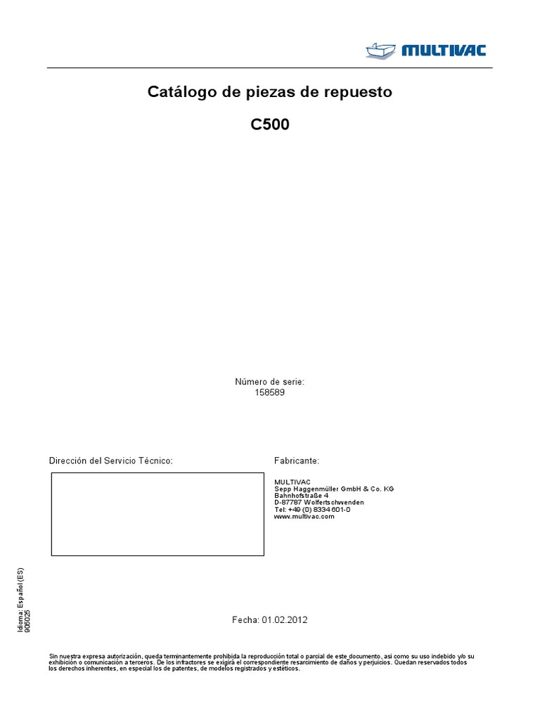 Catálogo de Piezas Multivac C500 | PDF | Tornillo | Materiales de ...