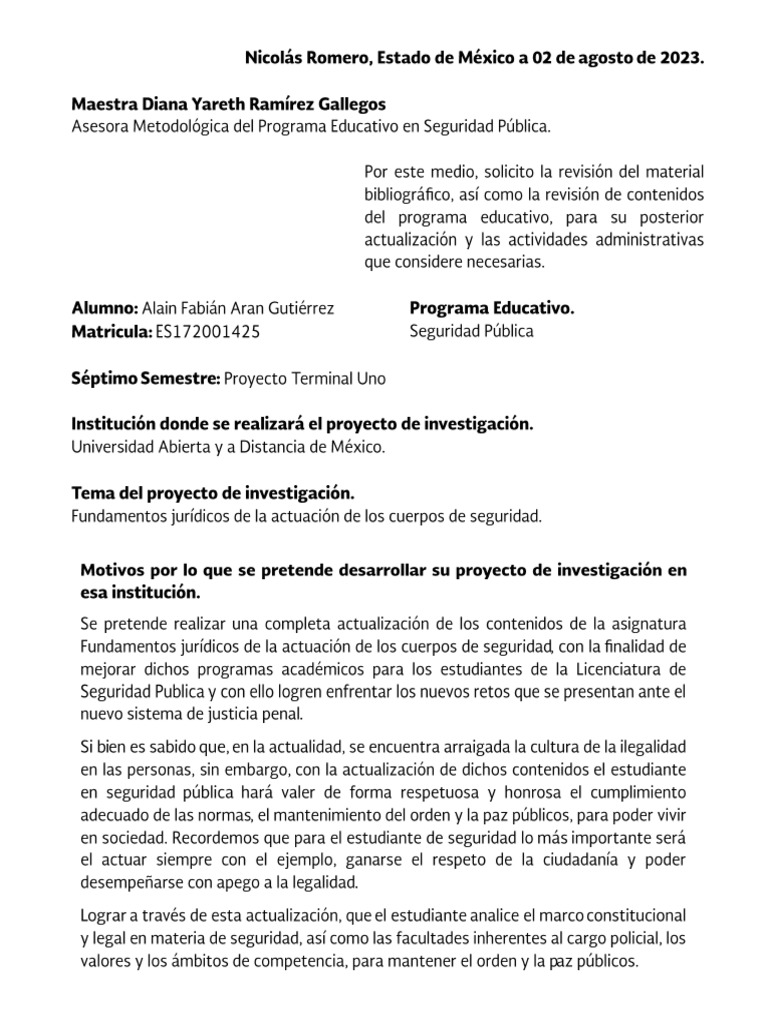 Carta Exposición de Motivos | PDF