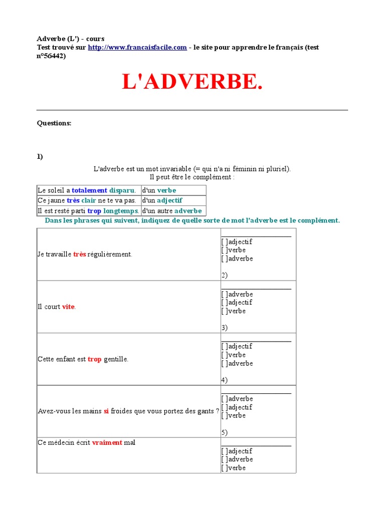Maîtrisez les Adverbes en Français | PDF | Adverbe | Verbe