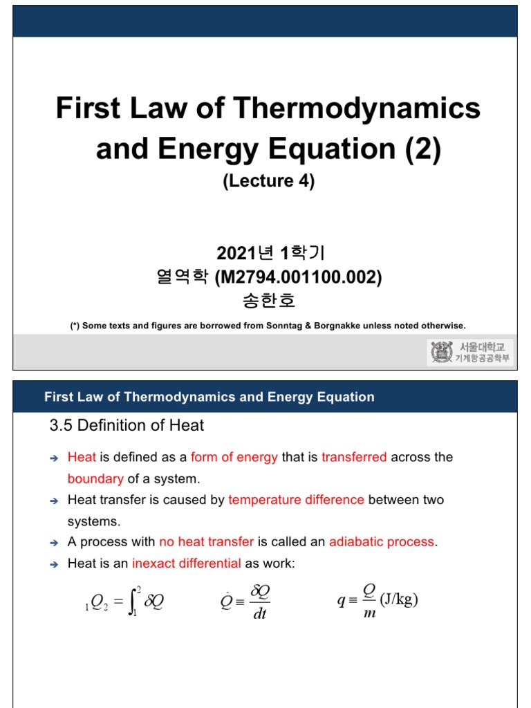 Lecture 4 First Law of Thermodynamics and Energy Equation | PDF | Heat ...