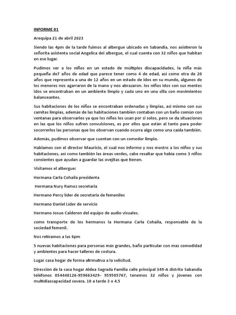 Informe 01 | PDF | Oración