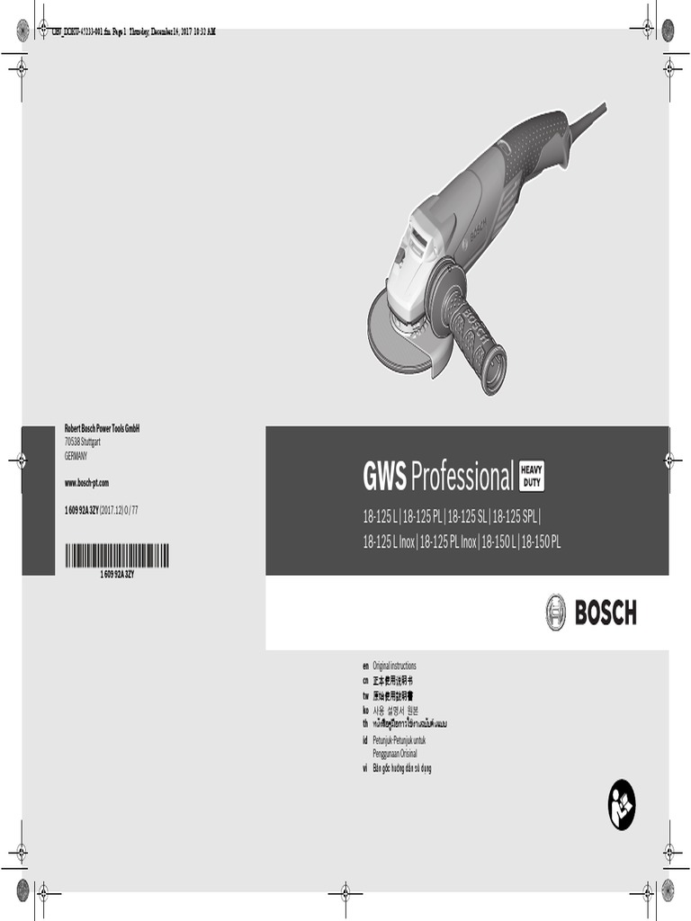 Manual de Esmeril Bosch de 4.5 GWS 18-125 | PDF | Grinding (Abrasive Cutting) | Electrical Connector