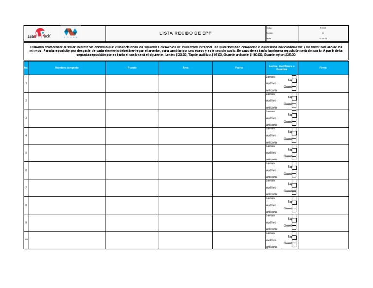 Lista Recibo Epp | PDF