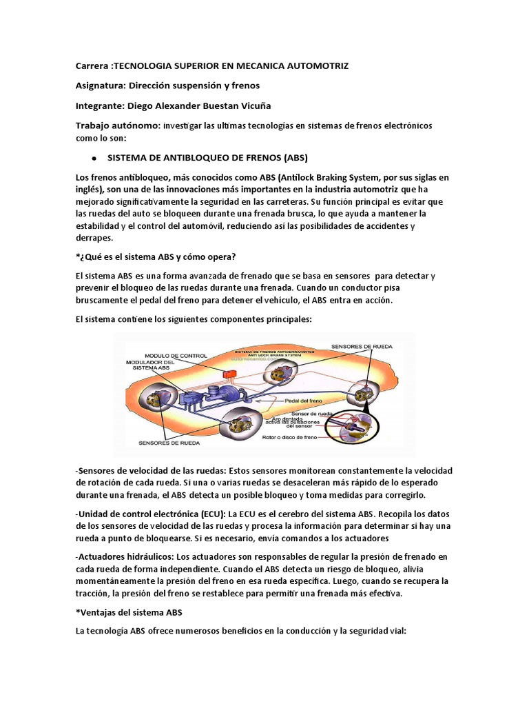 Trabajo Autónomo SISTEMA DE FRENOS | PDF | Sistema de freno antibloqueo | Presión