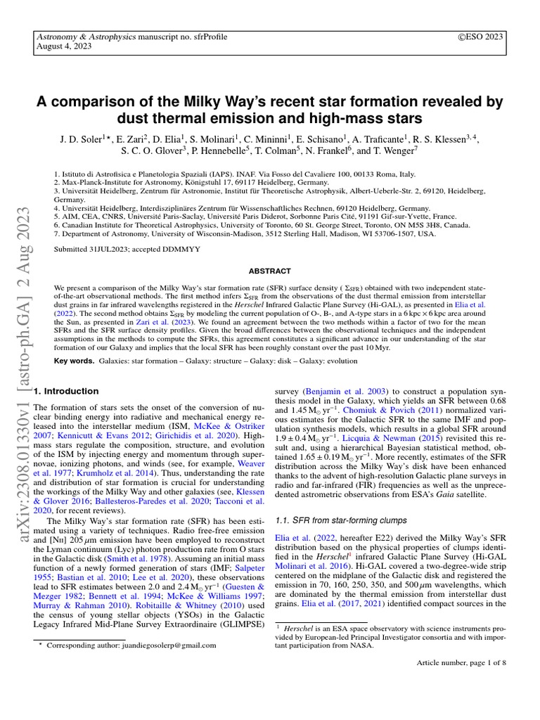 A Comparison of The Milky Way's Recent Star Formation Revealed by Dust ... A Comparison of The Milky Way's Recent Star Formation Revealed by Dust ...