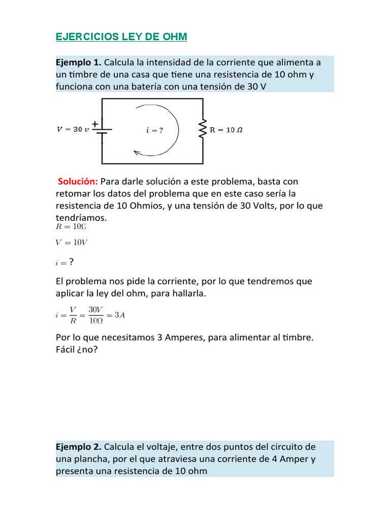 Ejercicios Ley de Ohm | PDF | Resistencia Eléctrica y Conductancia | voltaje