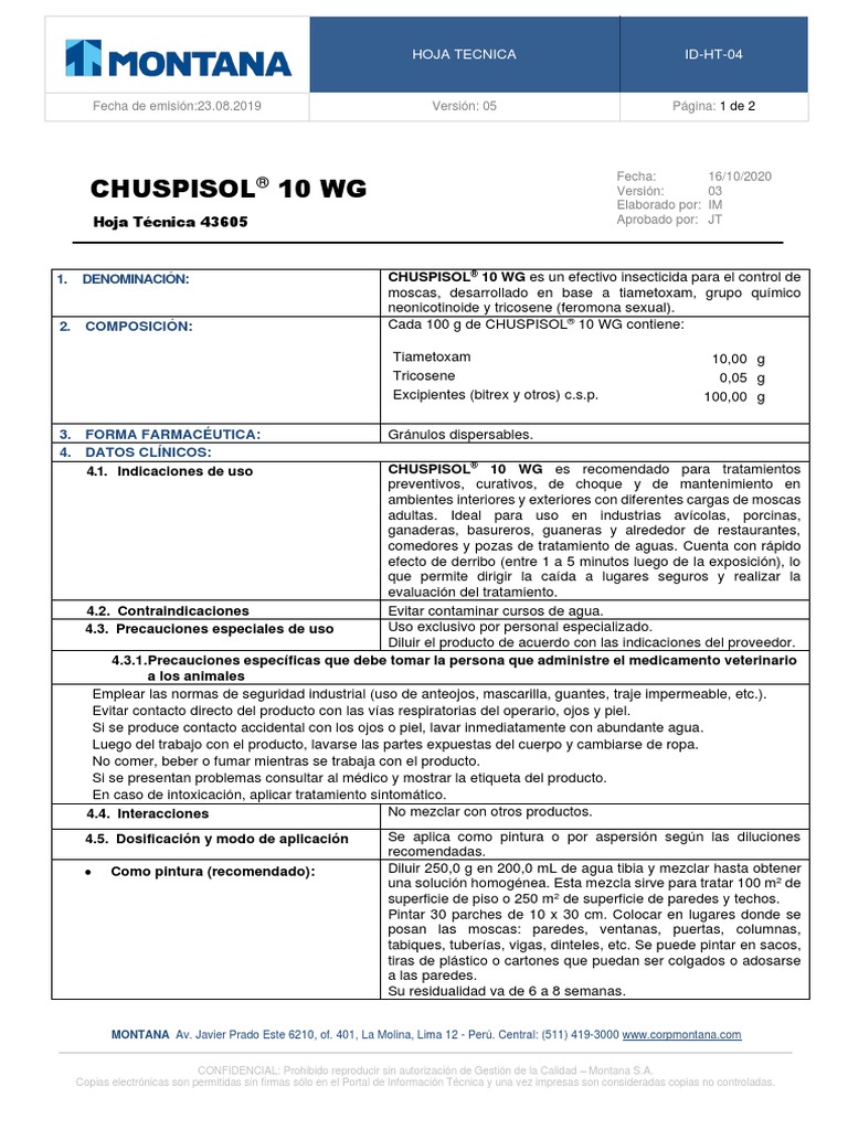 FICHA TÉCNICA CHUSPISOL 10 WG | PDF