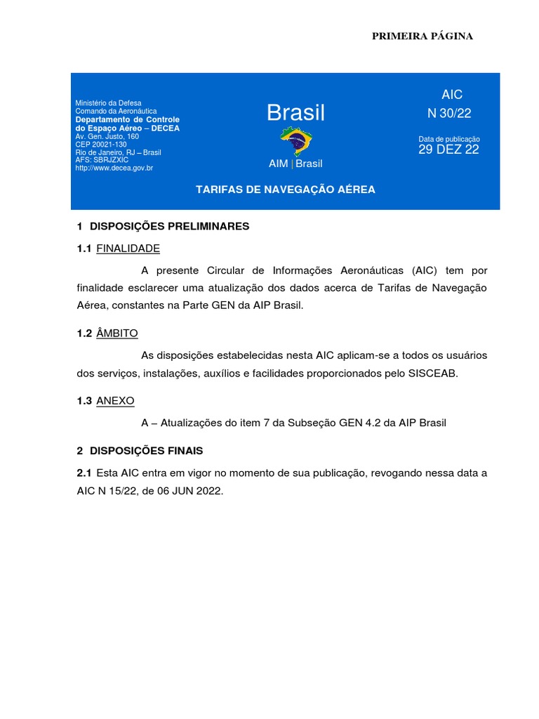 Tarifas de Navegação Aérea Atualizadas | PDF | Segurança de transporte ...