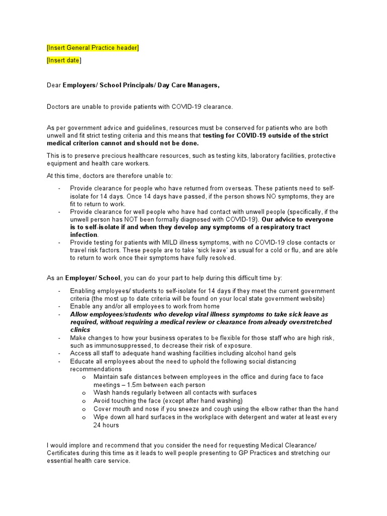 Medical Clearance Letter Template | PDF | Diseases And Disorders ...