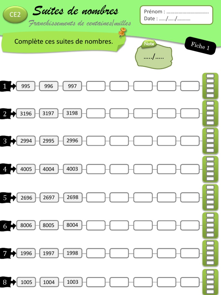 Suite de Nombre Ce2 Franchissement Centaines | PDF