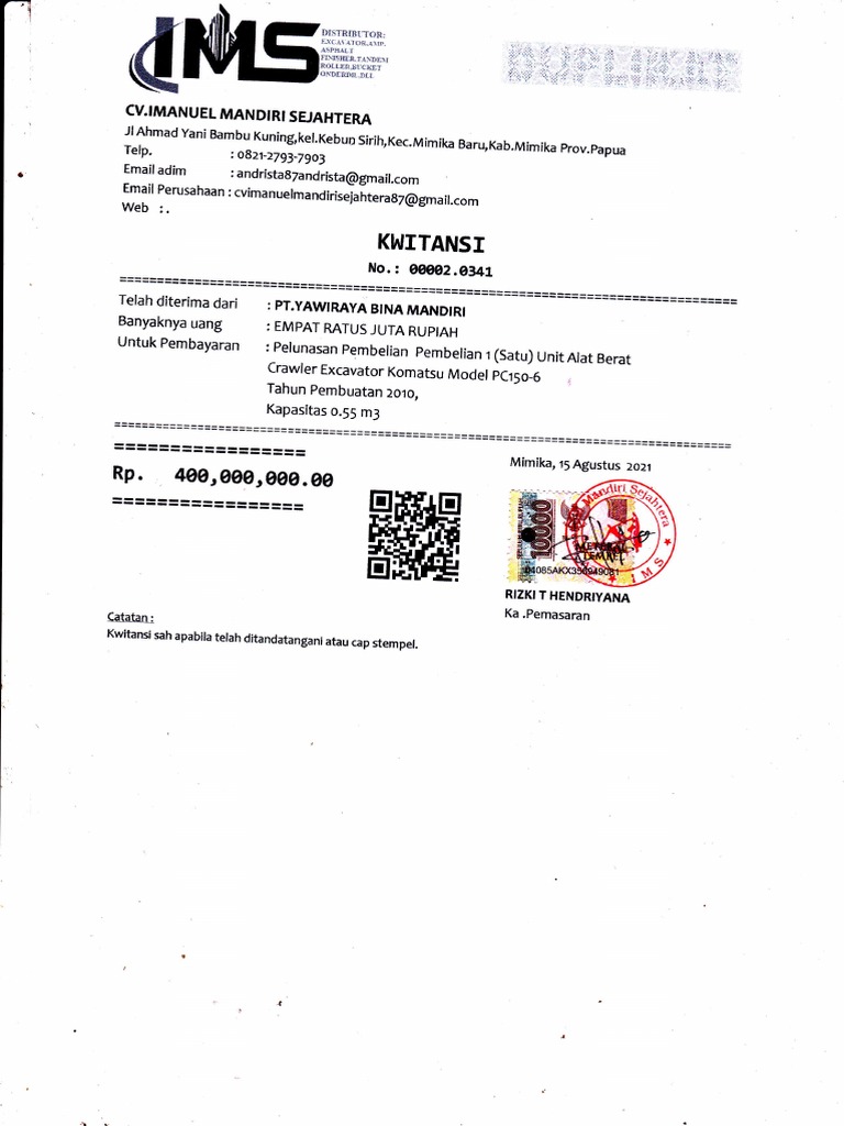 Invoice Komatsu PC 150 | PDF