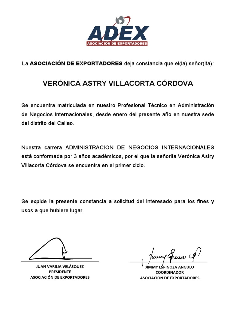 Constancia de Matrícula Adex | PDF