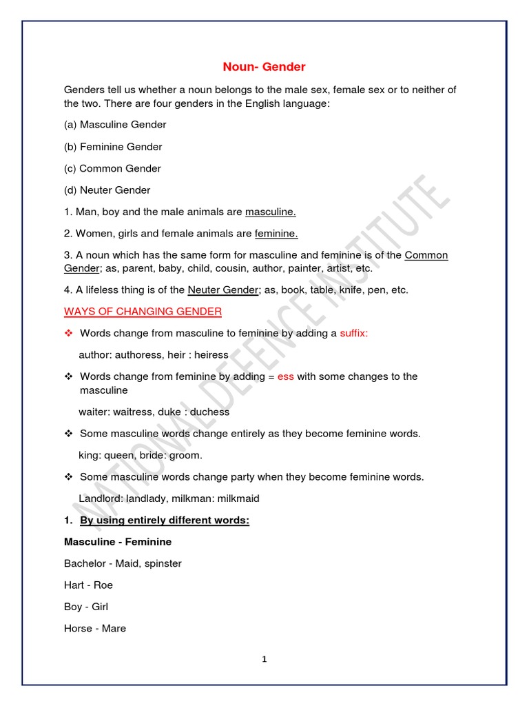 1626529458noun Gender | PDF | Grammatical Gender