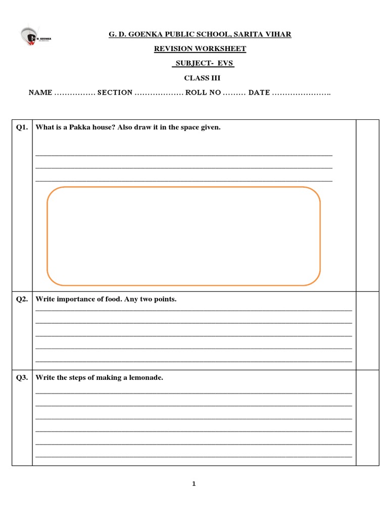 Class 3 EVS Revision Worksheet | PDF | Vegetables